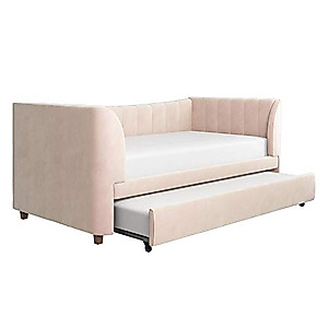 Little Seeds Valentina Upholstered Trundle, Twin Size, Pink Velvet Daybed,
