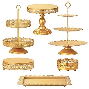 HBlife 6 PCS Gold Cake Stand Dessert Table Display Set Include Cake Stands, Cupcake Stand/Tower, Dessert Stands, Perfect Display for Wedding, Party, Birthday, Baby Shower, Anniversary Decorations