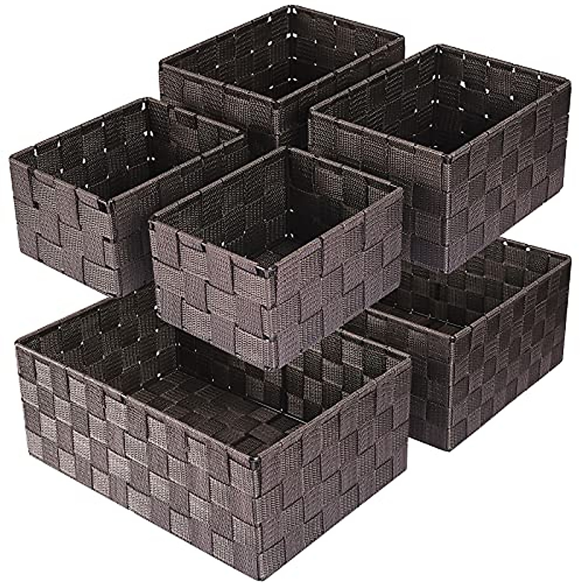 Woven Storage Baskets, Storage Bins Cube Basket Container Shelf Baskets Storage Boxes Organizers for Clothes/Dresser/Bathroom/Shelves/Towels, Set of 6 (brown)