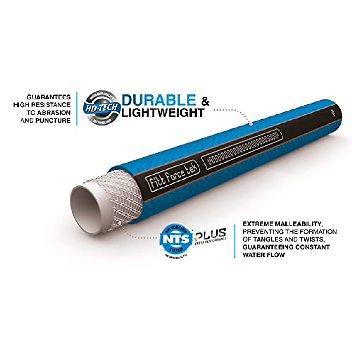 FITT Force Tek Garden Hose, 5/8" 100ft Medium duty Water Hose, Light Blue