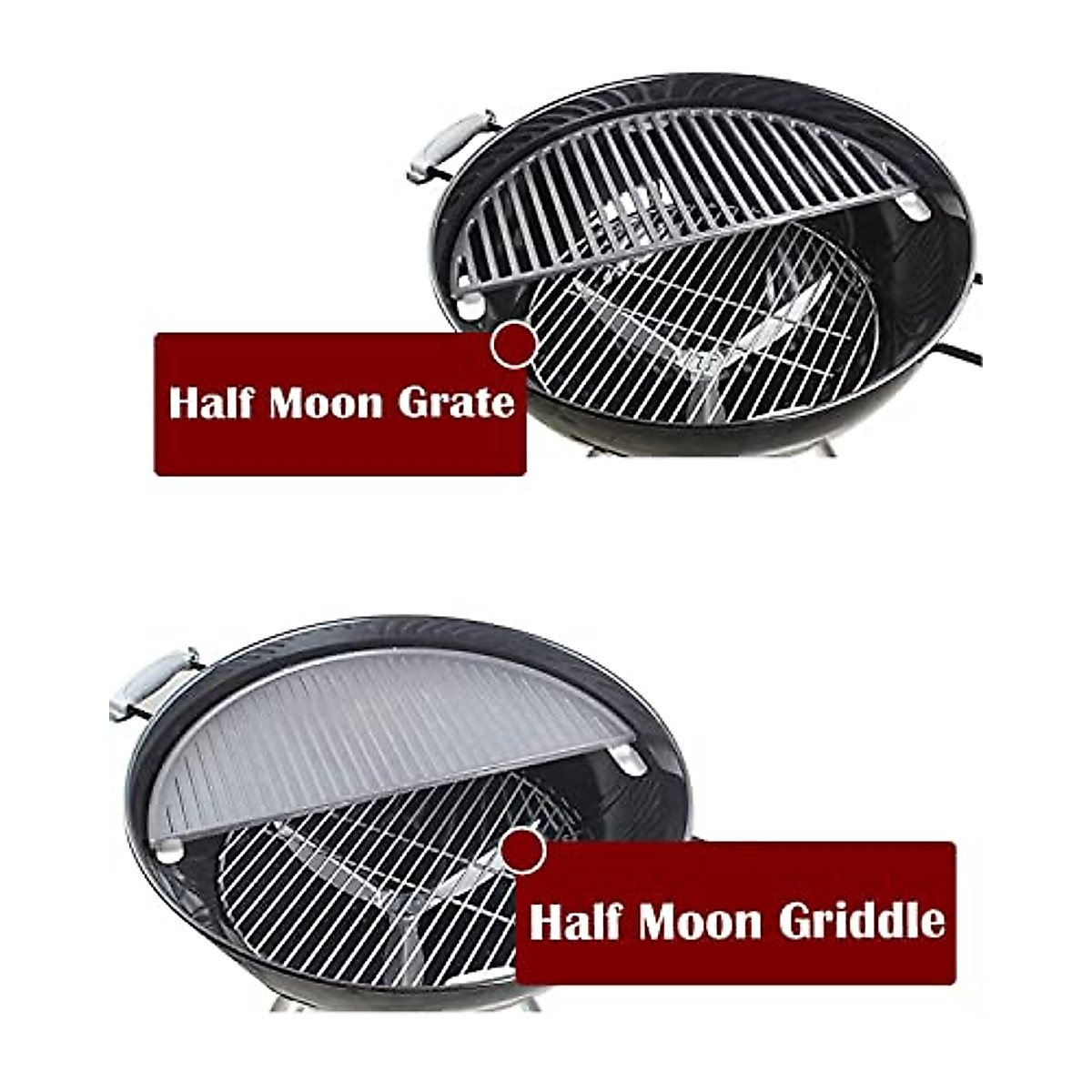 KAMaster 22" Half Moon Cast Iron Cooking Grate Grill Accessory Replaces For Weber Charcoal Grill Half Moon Grate+Griddle+4 Support Extension,Cooking Grate for Big Green Egg and Other Kamado Grills