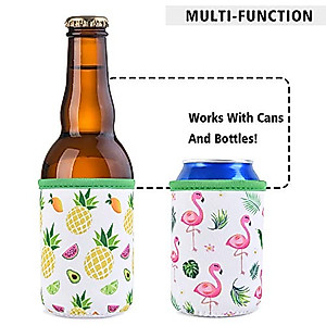 Set of 4 Neoprene Can Sleeves - Collapsible Thermocoolers Can Cooler Sleeves Tropical Summer Soda Beer Caddies for Weddings Bridal Shower Birthday Beach Bachelorette Parties