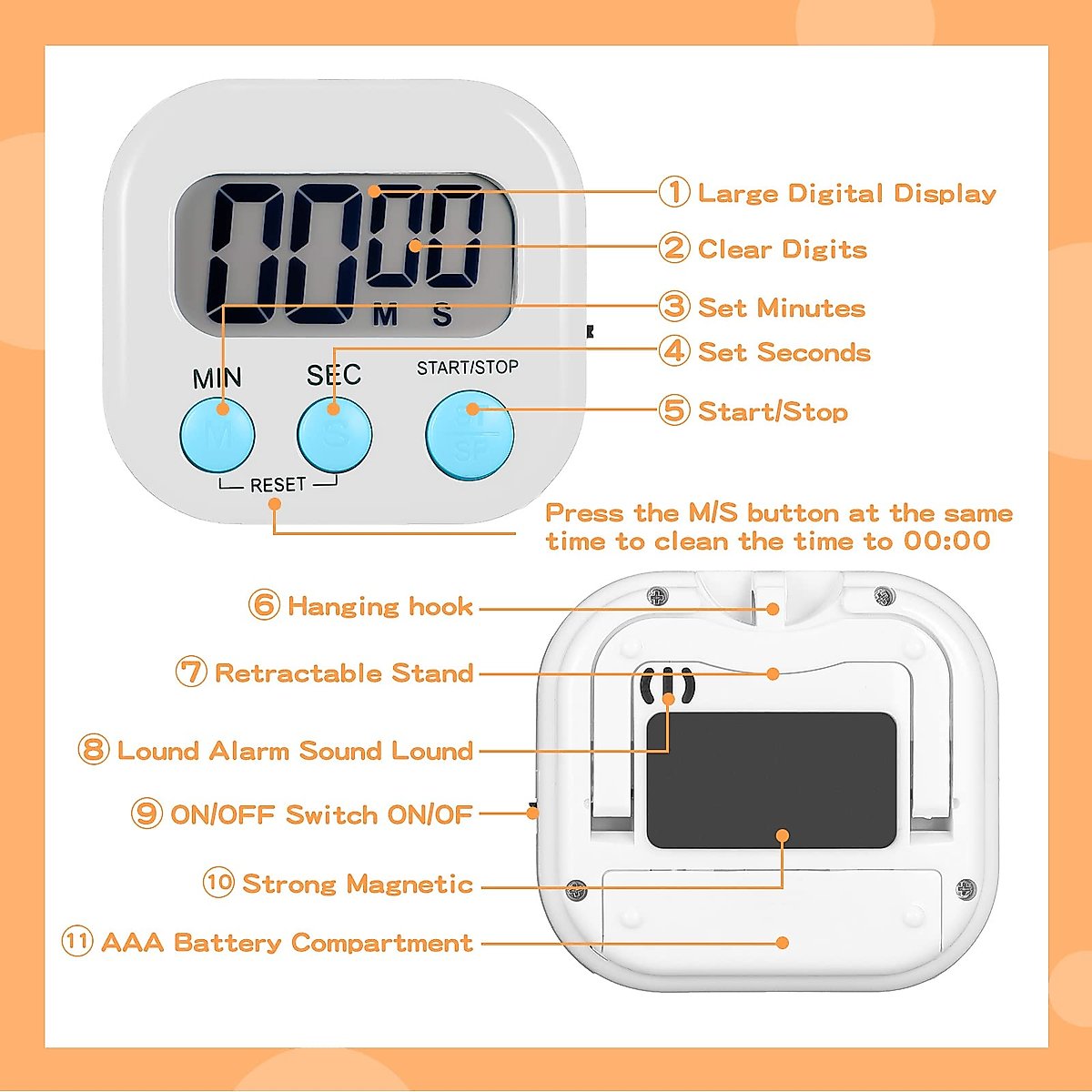 16 Pieces Small Digital Kitchen Timer Classroom Timers for Students in 100th Day of School Magnetic Back and ON Switch Minute Second Count Up Countdown with Matching Ropes, Not Including Battery