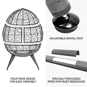 YITAHOME Egg Chair Wicker Outdoor Indoor Oversized Large Lounger with Stand Cushion Leveling Feet Egg Basket Chair 330lbs Capacity for Patio, Garden, Backyard, Balcony-Grey