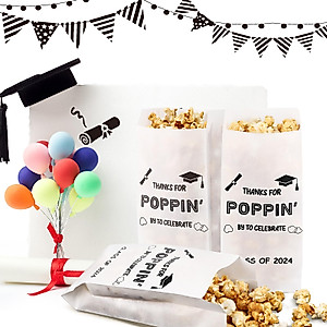 Sunnychicc 200 Pcs Class of 2025 Popcorn Bags Graduation Party Favors Snack Goodie Cookie Bags Grease Resistant Paper Individual Servings for Graduation Party Favors Pop Corn Bag Bulk(Poppin)