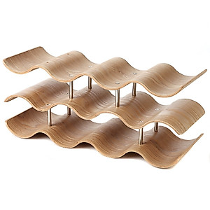 Lily's Home Countertop Wave Wine Rack, Wood, Elegant and Modern, Table Top Wine Storage (Oak, 11 Bottles)