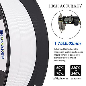 ENOMAKER PETG Filament 1.75mm White 1kg(2.2LBS) with Supper Good Layer Bonding Improved PETG for FDM 3D Printer Such as Creality Ender 3 Pro V2, CR-10/V2/V3, Voxelab Aquila etc.