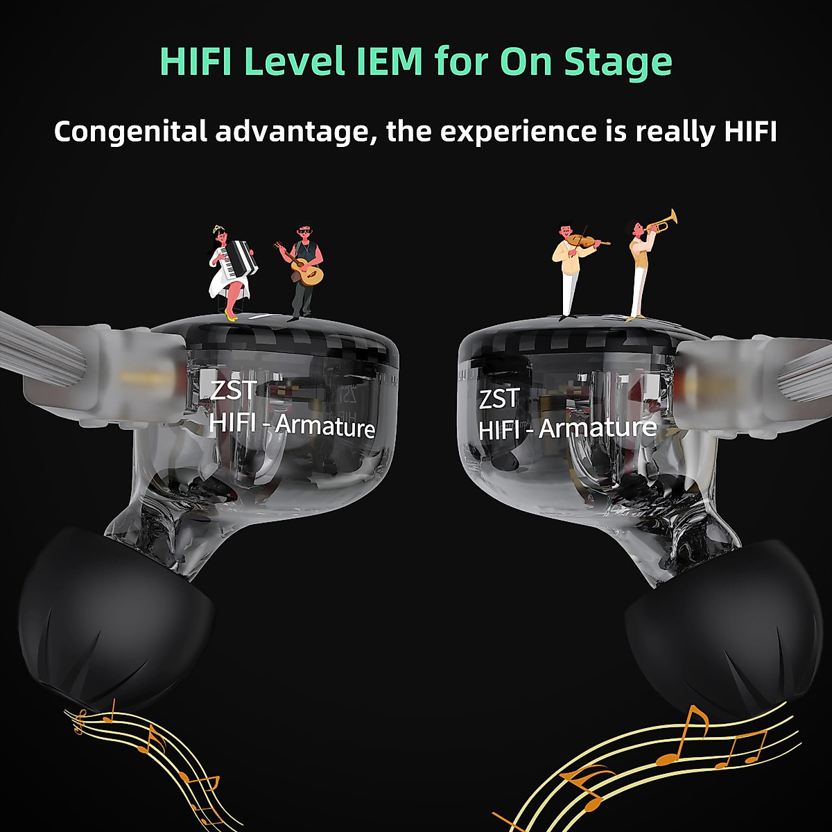 YINYOO KZ ZST Hybrid Banlance Armature with Dynamic in-Ear Earphone 1BA+1DD HiFi Headset in Ear Monitors Headphones Wired Earbuds Gaming Earbuds (ZST mic)