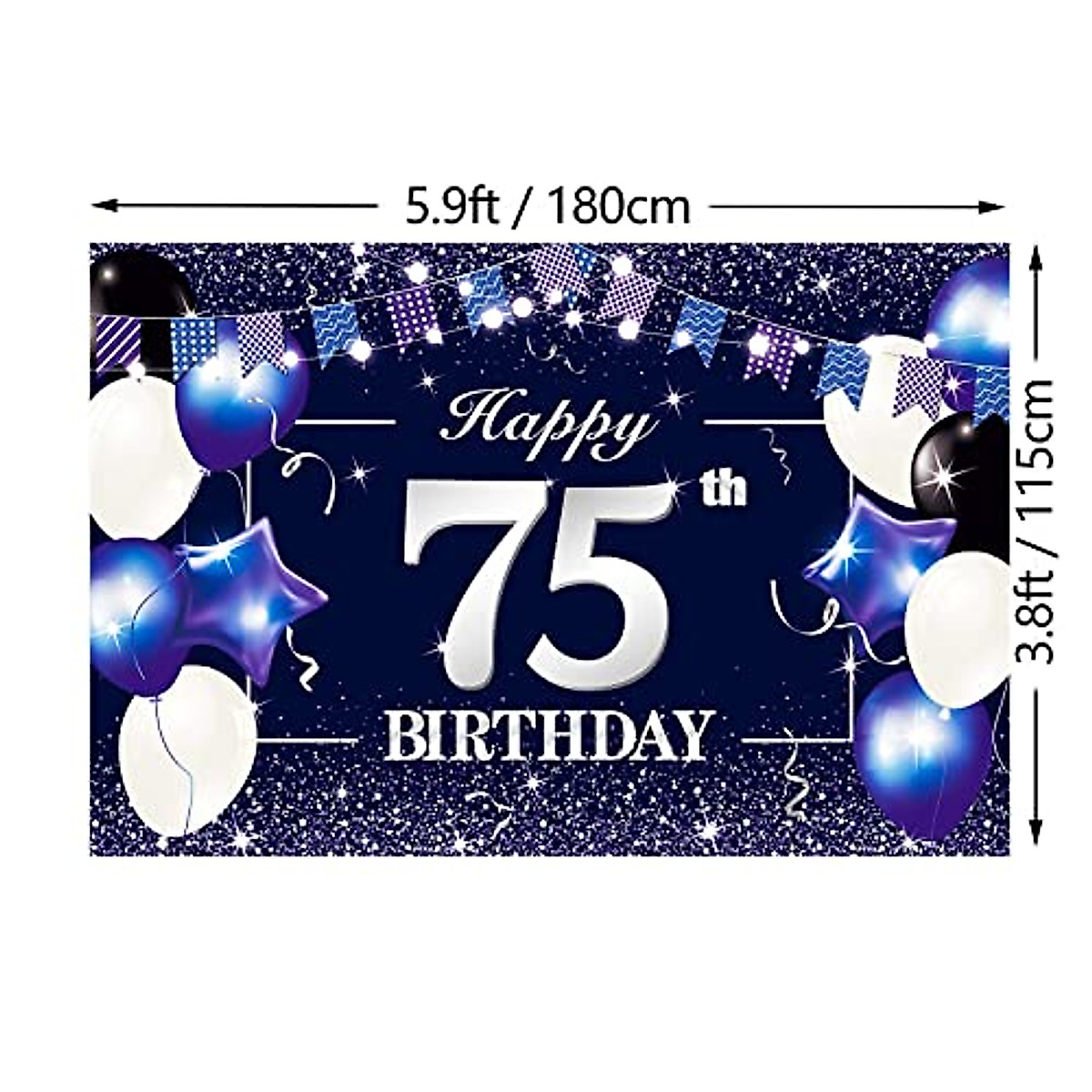 P.G Collin Happy 75th Birthday Banner Backdrop Sign Background 75 Birthday Party Decorations Supplies for Him Men 6 x 4ft Blue Purple Blue White 75