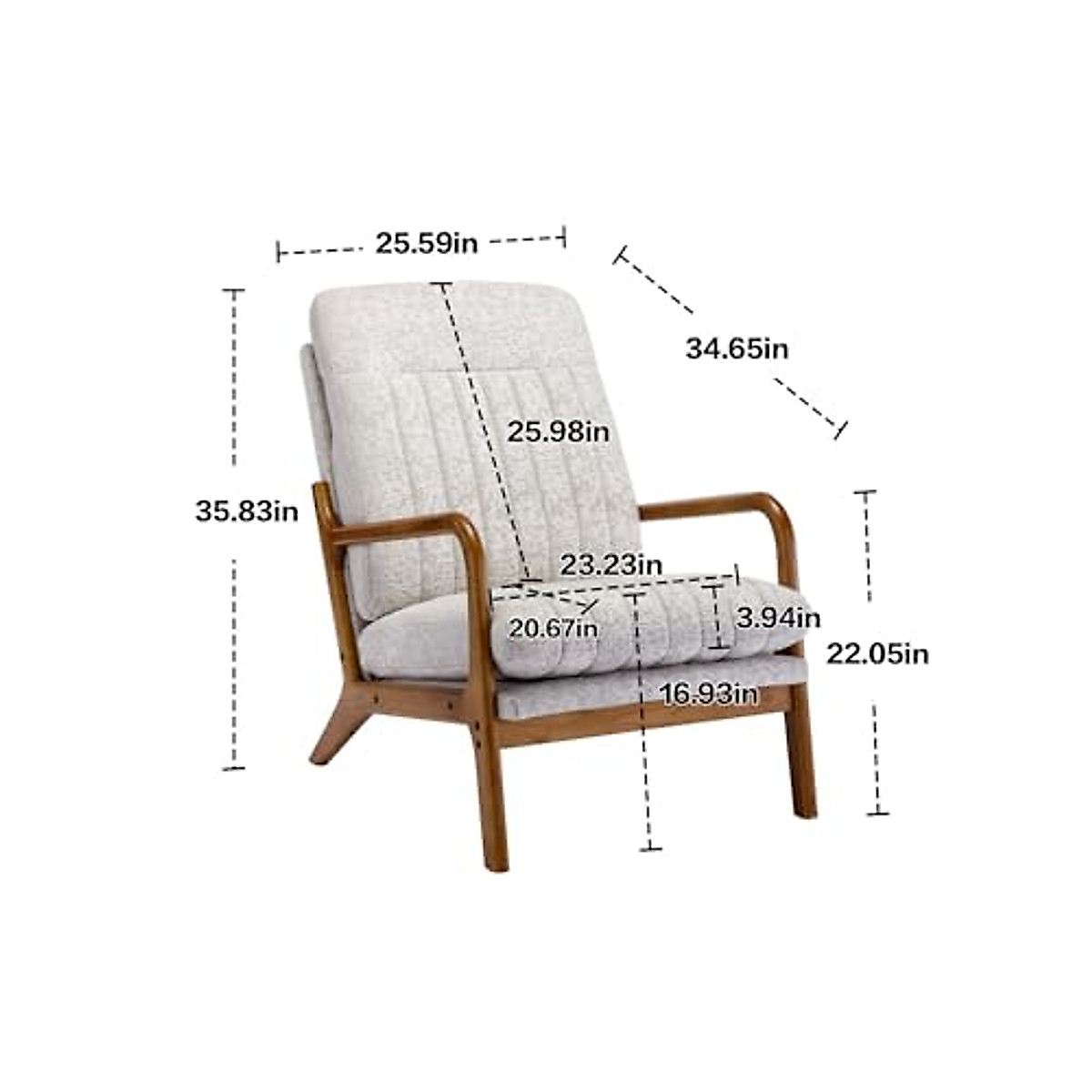 i-POOK Mid-Century Modern Chair, Accent Arm Chair with 3.94" Thick Removable Cushion, Wood Frame Chair for Living Room, Reading Room, Lounge, Beige