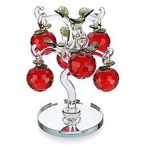 OwnMy Crystal Red Apple Tree Ornament Artificial Apple Tree Figurine Decorative Apple Tree Collectible, Glass Apple Tree Paperweight Table Decoration Centerpiece for Living Room Home Office Birthday