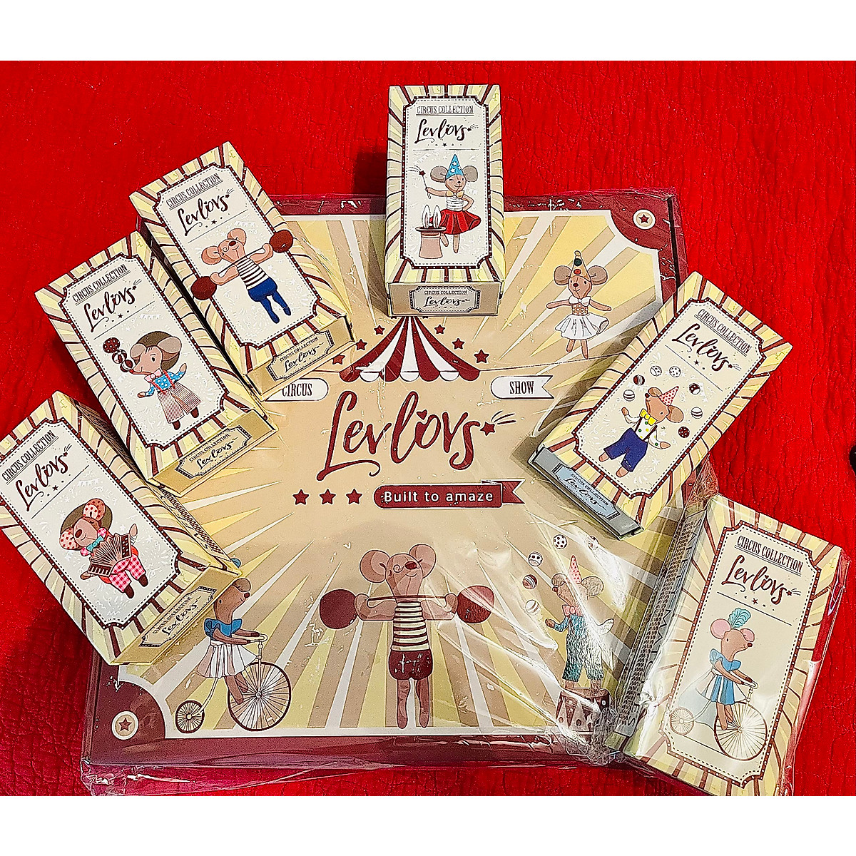 LEVLOVS Christmas Pig Mouse in a Matchbox Danish Design Toy Baby Registry Gift Pig in Ice Cream Truck Linen Toy Plush Toy