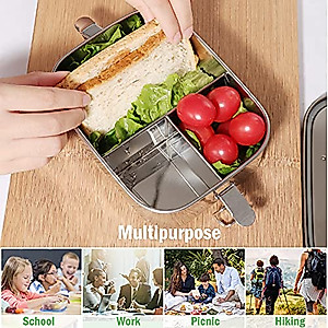 OXYEFEI Stainless Steel Bento Box, Personalized Lunch Container 3 Compartments can Hold All Kinds of Food Metal Lunch Box for Children or Adults (1800ml)