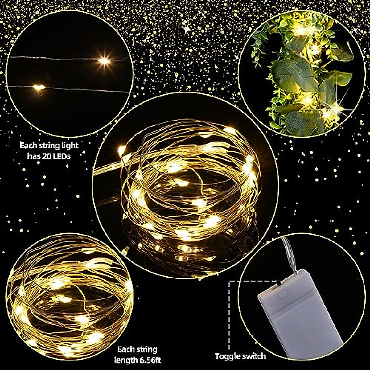 XunYee 5.9 ft Artificial Eucalyptus Garland with 20 LED Fairy String Lights Fake Eucalyptus Leaves Greenery Vines Plant for Table Wedding Bridal Shower Birthday Party Garden Indoor Outdoor (4 Pack)