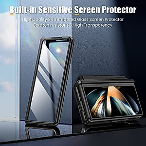Caka for Z Fold 4 Case, Fold 4 Case with S Pen Holder & Screen Protector, Wallet Case with Card Holder Camera Cover & Hinge Protection Phone Case for Samsung Galaxy Z Fold 4 5G 2022-Black