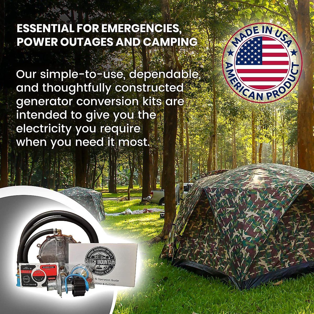 Hutch Mountain Generator Propane Conversion Kit- Trifuel Generator Conversion Kit for Propane, Gasoline & Natural Gas, Backup Generator for Home, Generator Conversion Kit Compatible with Honda Eu2000i