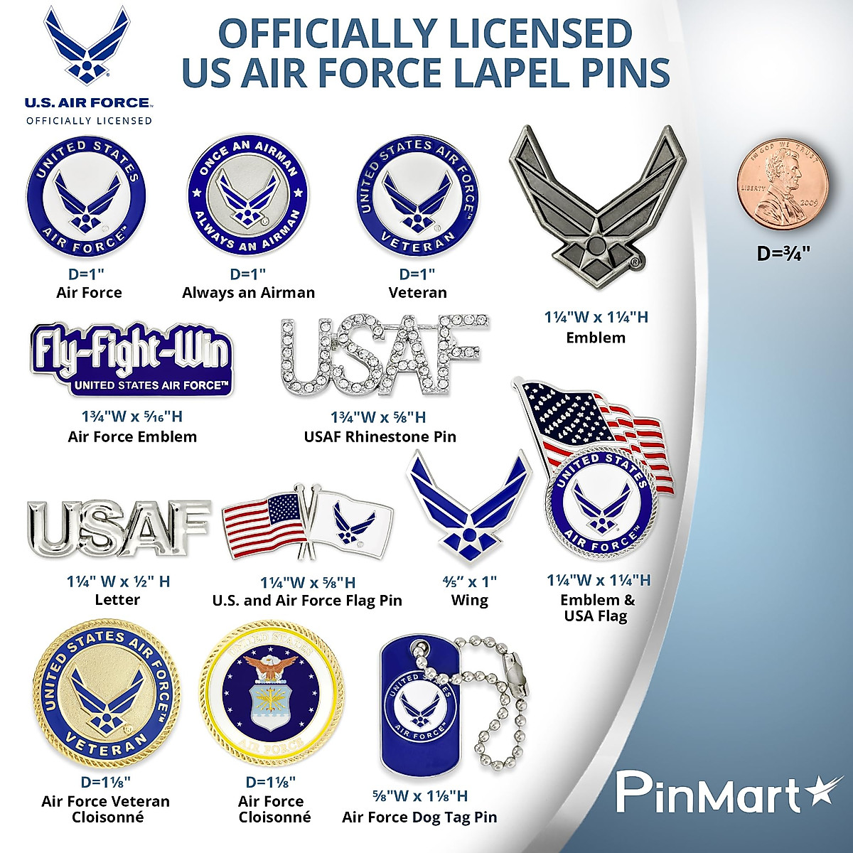 PinMart’s Officially Licensed US Air Force Wing Lapel Pins – USAF Flag, USAF Emblem, & Air Force Insignia Military Pins – Perfect Veterans Day Gifts for Men and Women with Secure Clutch Back