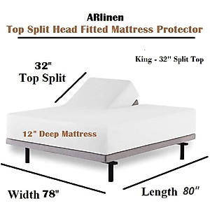 Top Head Flex Split King Mattress Protector Fitted Style 15" Deep Pocket 78" x 80", 32" Split from Top Adjustable Top-Split King Bed (Split Head Flex King Size Waterproof Mattress Protector)