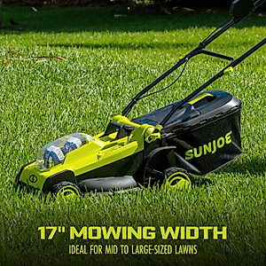 Sun Joe 24V-X2-17LM 48-Volt 17-Inch Mulching Walk-Behind Lawn Mower w/11-Gallon Grass Catcher & 6-Position Height Adjustment, Included, Cordless, Kit (w/ 2x 4.0-Ah Battery and Charger)