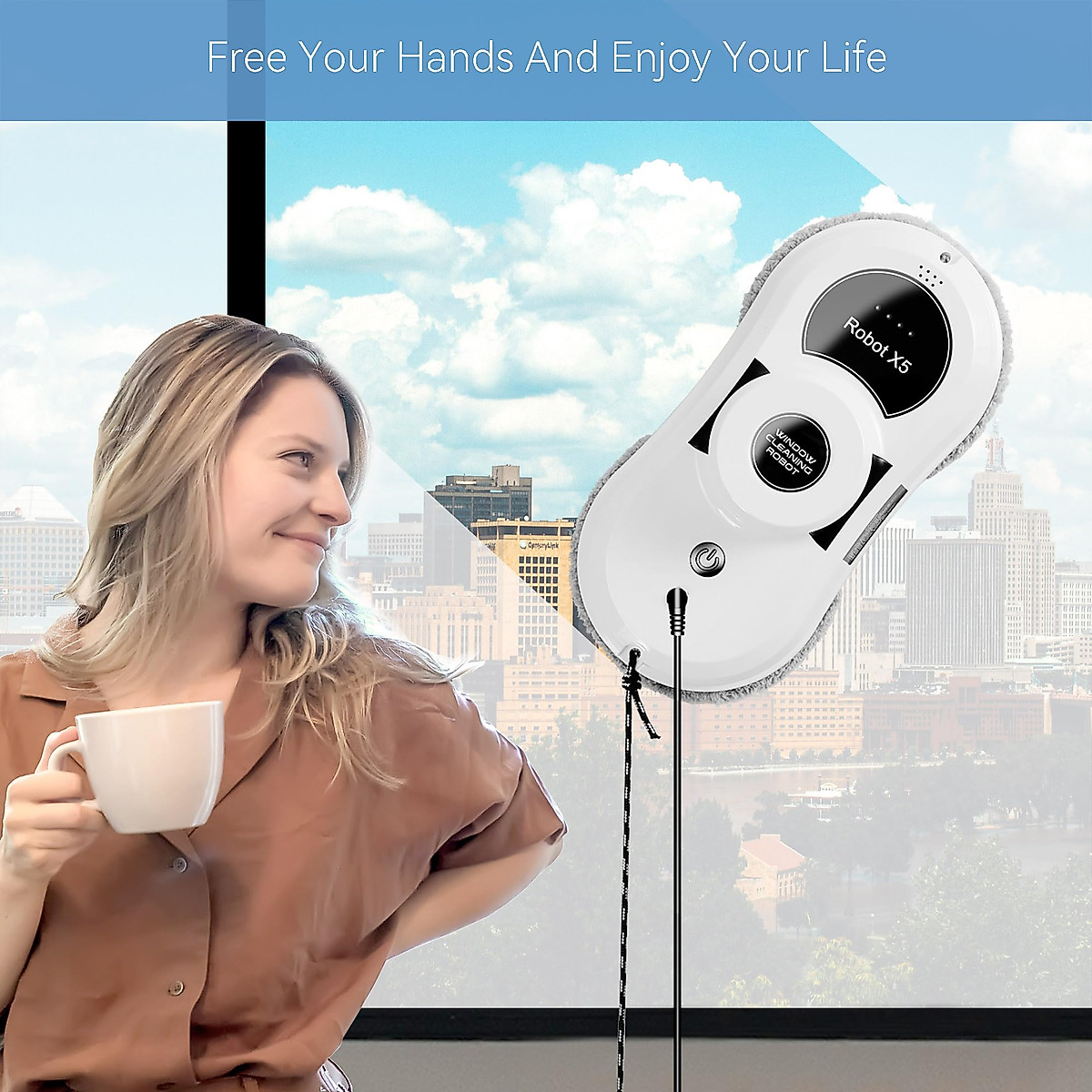 Sophinique Window Cleaner Robot, X5 Window Vacuum Cleaner Smart Glass Cleaning Robotic with APP & Remote, Intelligent Automatic Cleaner Robot for Outdoor/Indoor Windows Table Tile Ceiling (White)