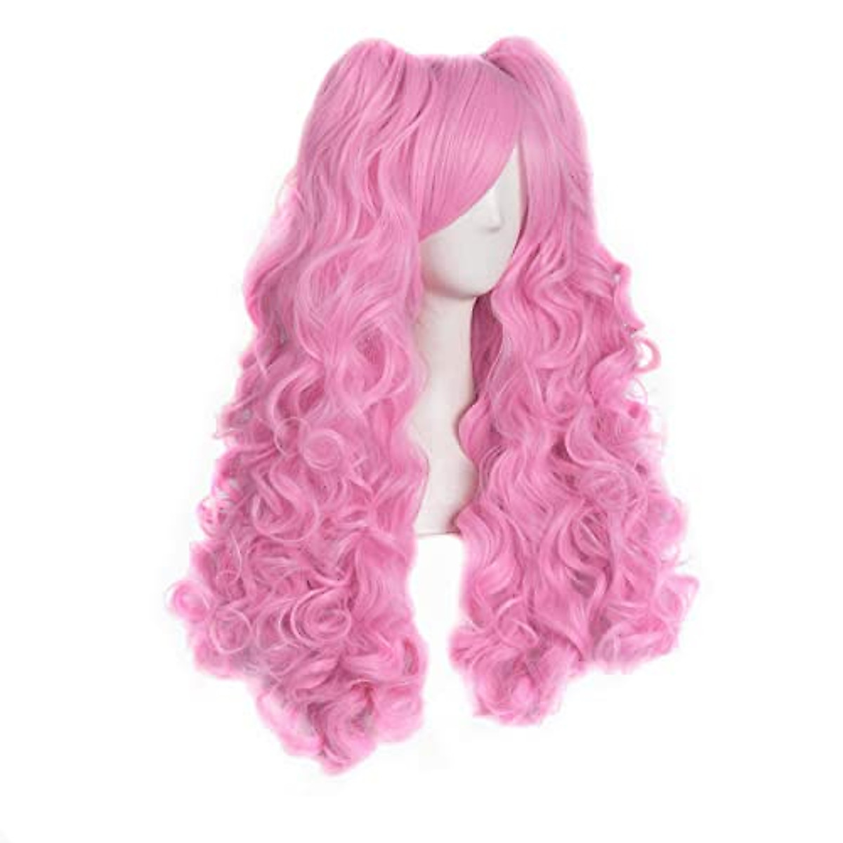 MapofBeauty 28"/70cm Lolita Long Curly Clip On Ponytails Cosplay Wig(Pink)