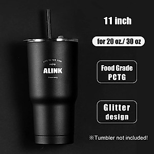 ALINK 12 Reusable Clear Straws + 12 Black Glitter Straws