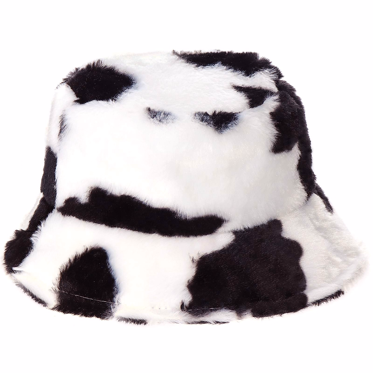 XYIYI Cow Print Furry Bucket Hat Fluffy Winter Warm Fisherman Cap Gifts for Women Teen Girls