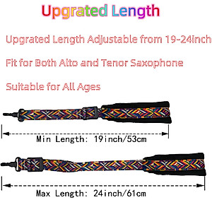 Xinlinke Saxophone Neck Strap Soft Padded Rainbow Braided Pattern for Alto Baritone Soprano Sax