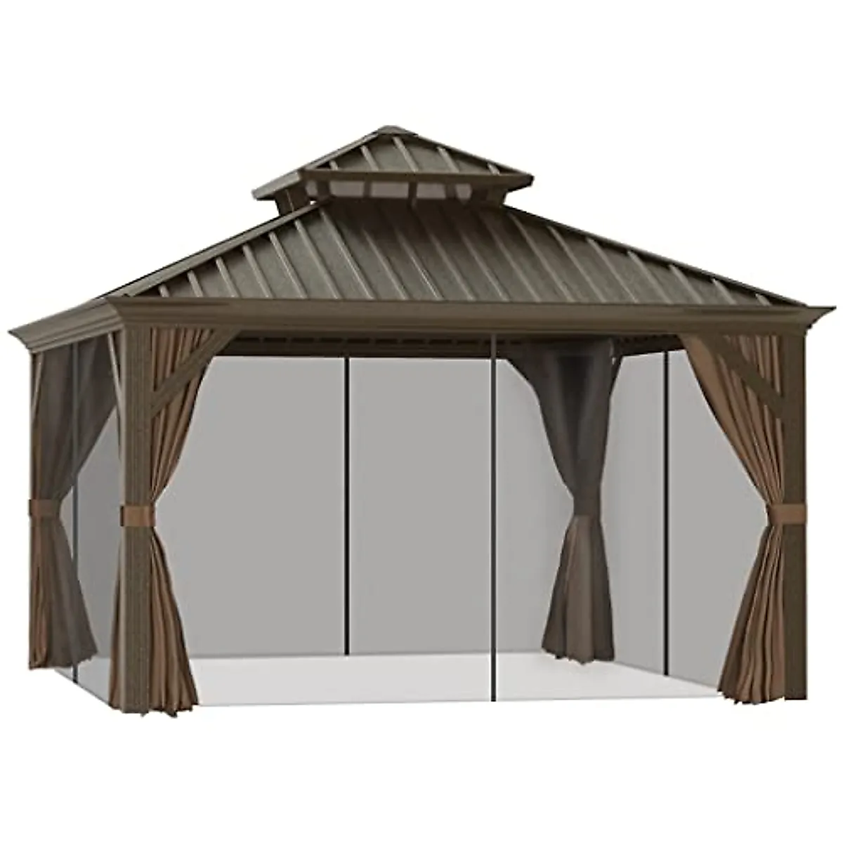 ZZBJ 12'x12' Metal Roof Gazebo Canopy with Curtains and Netting, Outdoor Hardtop Gazebo with Aluminum Frame for Backyards