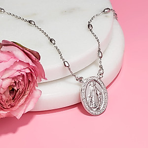 Ross-Simons Italian Sterling Silver Miraculous Medal Bead Station Necklace. 20 inches