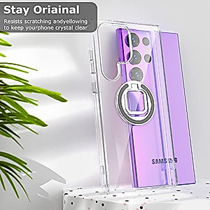 WATACHE Design for Galaxy S23 Ultra Case, Clear Crystal Slim Fit S23 Ultra Protective Hard PC Phone Case Cover with Ring Holder Kickstand for Samsung Galaxy S23 Ultra 2023,Clear 1