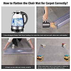 HOMEK Chair Mat for Carpeted Floors, 30” x 48” Transparent Thick Office Floor Mats for Low Pile Carpet Floors