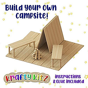 Perfect Stix Krafty Kitz Build Your Own Wooden Craft Stick Kit for Kids - Campsite Complete with Instructions