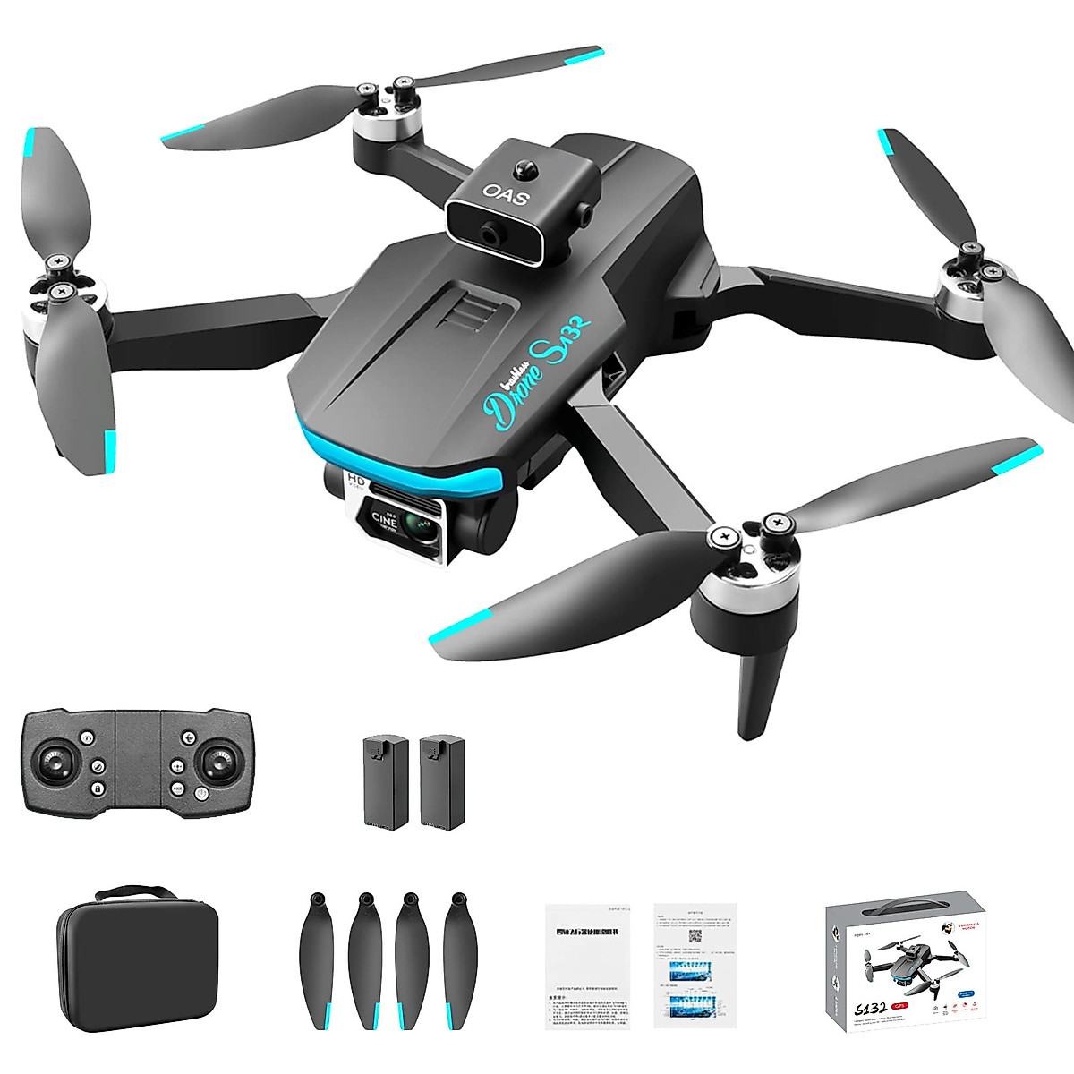 YSH132 Drone With Camera For Adults 4k 1080P HD Foldable Dron rc Drones Toys GPS Auto Return One Touch Take-off and Landing Adjustable Lens (with Carrying Case) (Black)