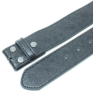 BC Belts Leather Belt Strap with Western Skull and Paisley Embossed Pattern 1.5" Wide with Snaps (Black-XS)