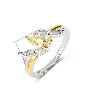 HUKQBUNX 18K Gold Diamond Prayer Hand Two Color Ring Prayer Gesture Palm Ring Cubic Zircon Universal Blessing Ring Size 6-10 (Size 7)