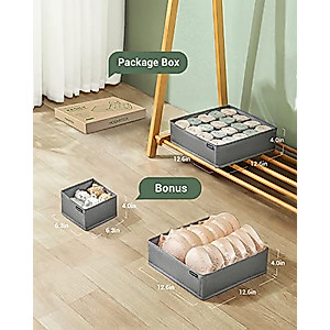 HogarTech Underwear Bra Orgainzer for Drawer, Sturdy Construction with Double Zippers, Durable Oxford Cloth, Removable Base Board Drawer Organizer for Sock, Clothing, Bra, 3 Pack, Grey