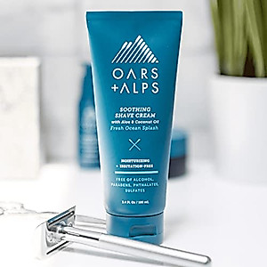 Oars + Alps Soothing Men's Shaving Cream, Dermatologist Tested and Infused with Aloe and Coconut Oil, Fresh Ocean Splash Scent, TSA Friendly, 3.4 Oz, 2 Pack
