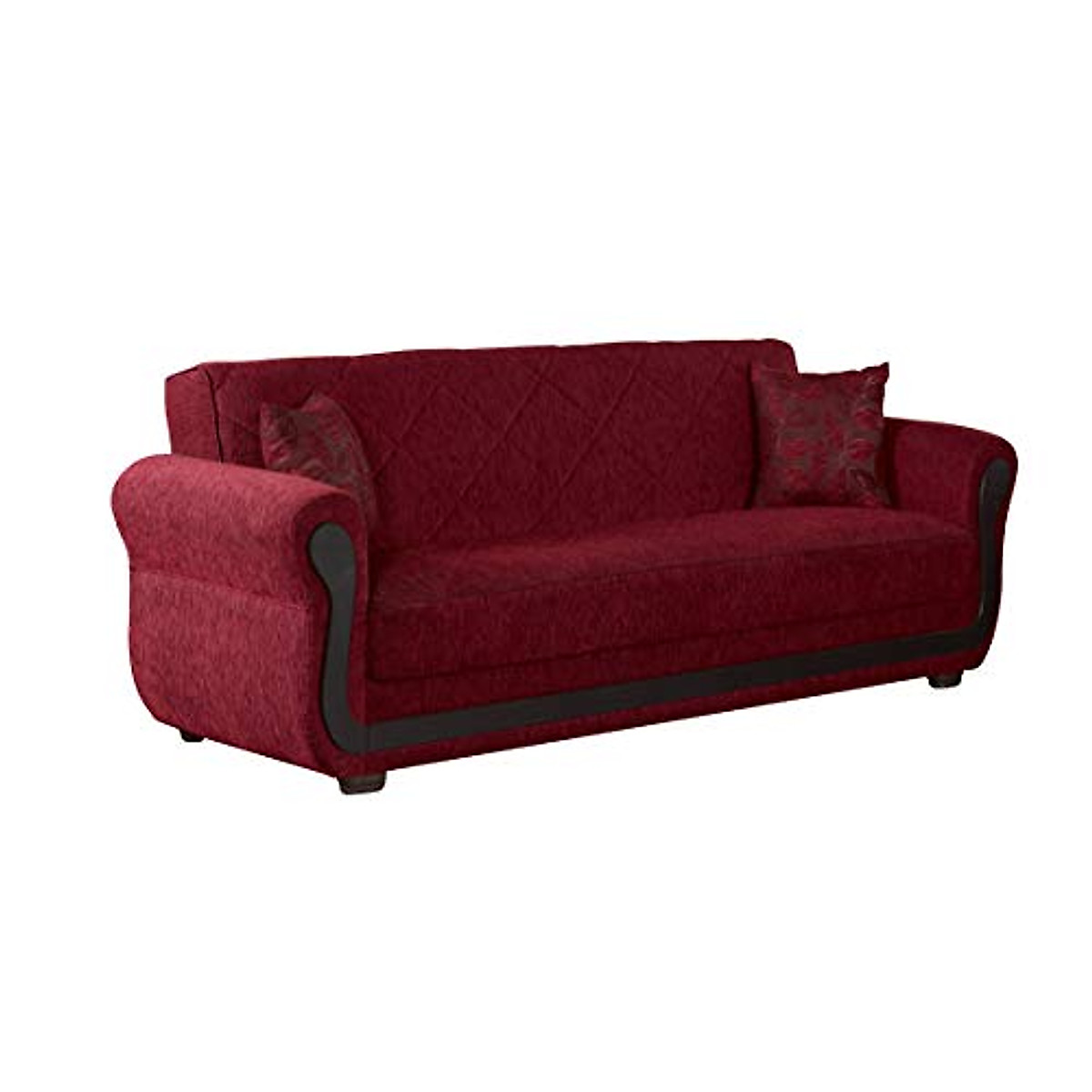 Beyan Signature Empire Furniture USA Park Ave Collection Convertible Sofa Bed with Storage Space and Includes 2 Pillows, Red