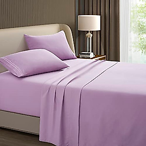 DengChao 4PCS Extra Deep Pocket Sheet Set 1800 Thread Soft Brushed Microfiber Light Purple Full Size Bed Sheets Set,Fit 18-24 Inch Deep Pocket Mattress,Comfortable Breathable& Wrinkle Resistant