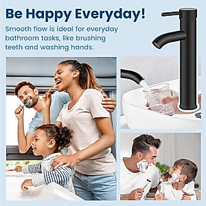Airuida Matte Black 1 Hole Deck Mount Bathroom Faucet, Sturdy Stainless Steel Construction, Circular Waterfall Spout Design, Easy Installation