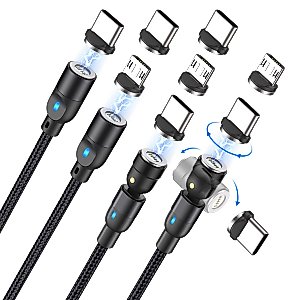 A.S Magnetic Charging Cable, Magnetic Type C Cable Fast Charging Data Sync Magnetic Cable Magnetic Phone Charger for Micro USB, USB C, i-Product Smartphones(3.3ft/3.3ft/6.6ft/6.6ft,Black)