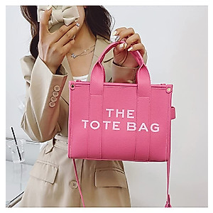 NEGBIU Tote Bags for Women, Leather Mini Tote Bag with Zipper, Shoulder/Crossbody/Handbag（10.2 * 7.8 * 3.5in (Rose Red)