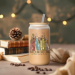 LEADO 16 oz Glass Cups with Lid and Straw - Book Gifts, Book Lovers Gifts - Bookish Gifts, Birthday, Christmas Gifts for Book Lovers, Readers, Bookworm - Book Themed Gifts, Book Accessories