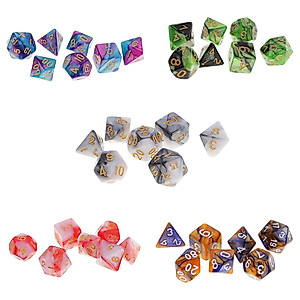 7pcs/Set D4 D6 D8 D10 D12 D20 Dichromatic Polyhedral Dices for Beginner Role Playing Game D&D Dice Set Party Table Board Game Supplies，with A Silver Pouch(Green)