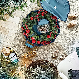 Hearth & Harbor Wreath Storage Container - Hard Shell Christmas Wreath Storage Bag With Interior Pockets, Dual Zipper And Handles - 30" Premium Wreath Storage Organizer Box