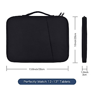 12-12.9 Inch Tablet Sleeve Bag for 12.4" Samsung Galaxy Tab S9+ Plus/S8+/S7+/S7+ Plus/S7 FE,13" iPad Air M4/iPad Pro M2 2024/Pro 12.9"/Microsoft Surface Go 2 12.4"/Pro 11 10 9 8 Carrying Case-Black