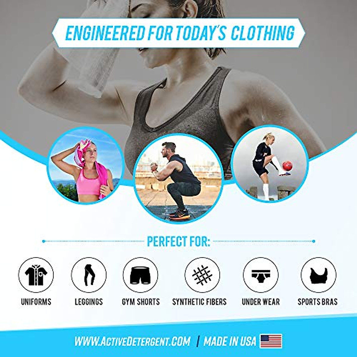 Active Wear Laundry Detergent & Soak - Formulated for Sweat and Workout Clothes - Natural Performance Concentrate Enzyme Booster Deodorizer - Powder Wash for Activewear Gym Apparel (90 Loads)