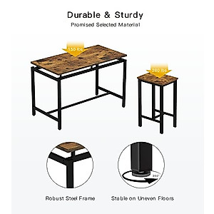 MIERES Dining Table Set for 4 - 5pcs Kitchen Counter with Bar Stools, Sturdy Metal Frame Home | Pub | Living Room | Breakfast Nook Furniture-34.7"H, Vintage Brown