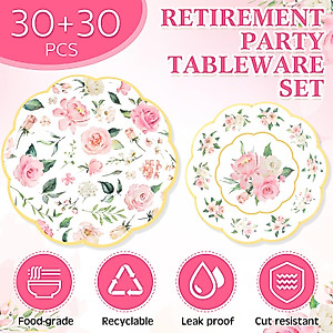Pickmesh 60 Pack Floral Paper Plates 9 in and 7 in Flower Party Plates Pink Disposable Dessert Plates Wedding Plates Gold Foil Edge Tea Party Plates for Birthday Baby Shower Bridal Party Decor